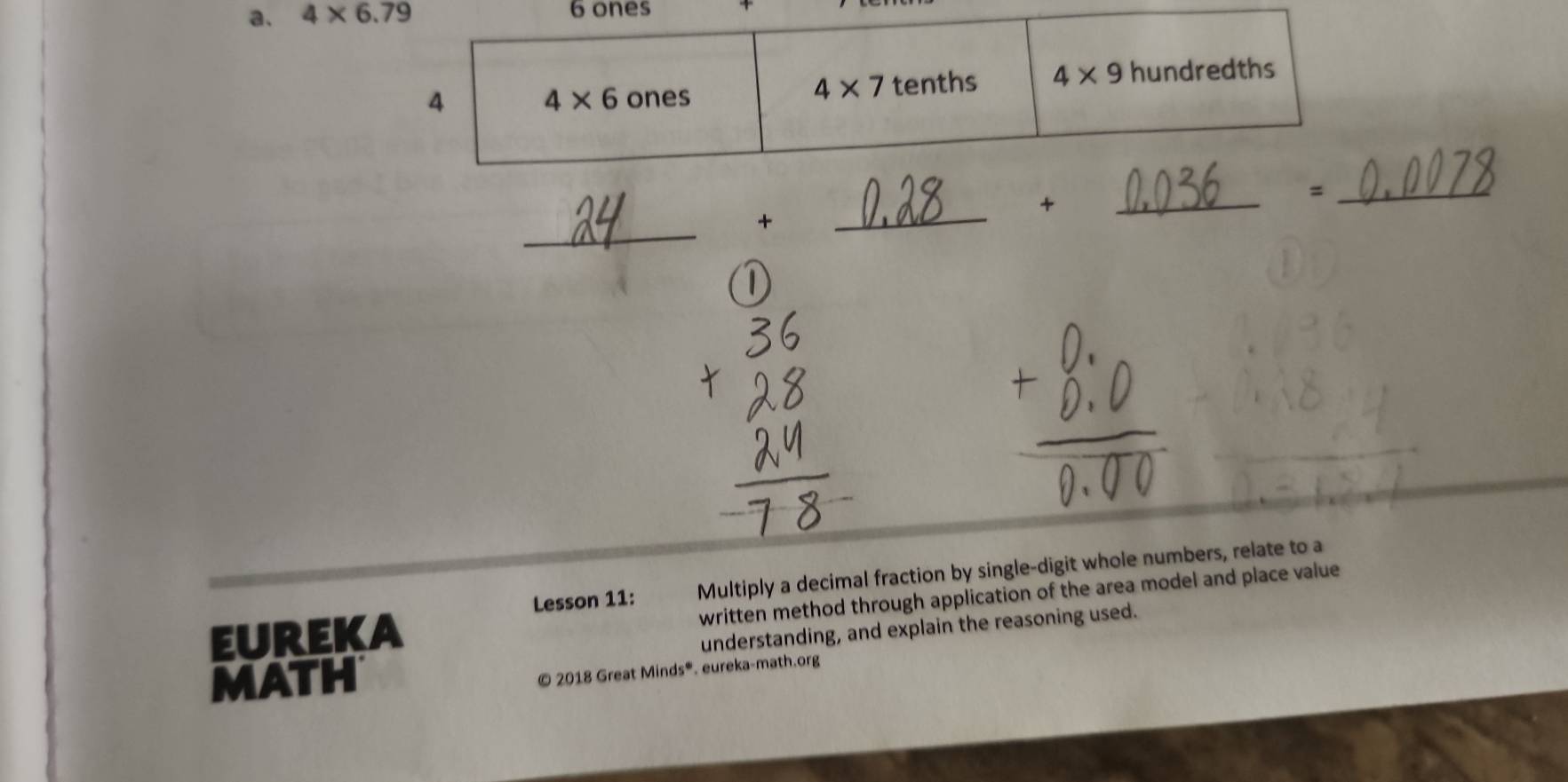 Solved: 4* 6.79 6 ones + _ _= _ + _ 1 Lesson 11: Multiply a decimal fraction by single-digit ...