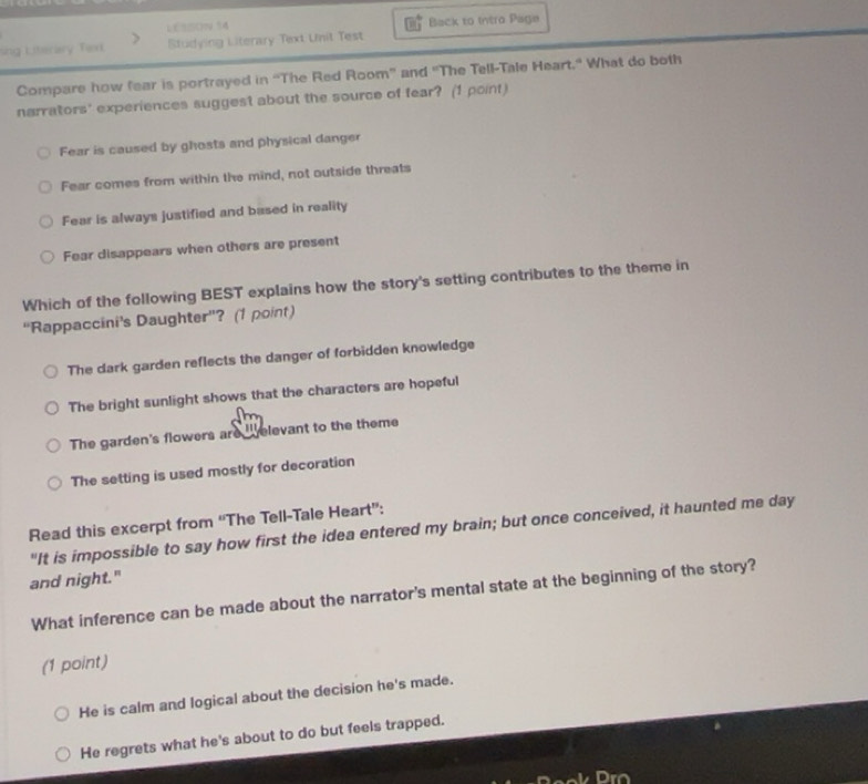 Solved: LEC? S sing Literary Tex. Studying Literary Text Unit Test Back ...