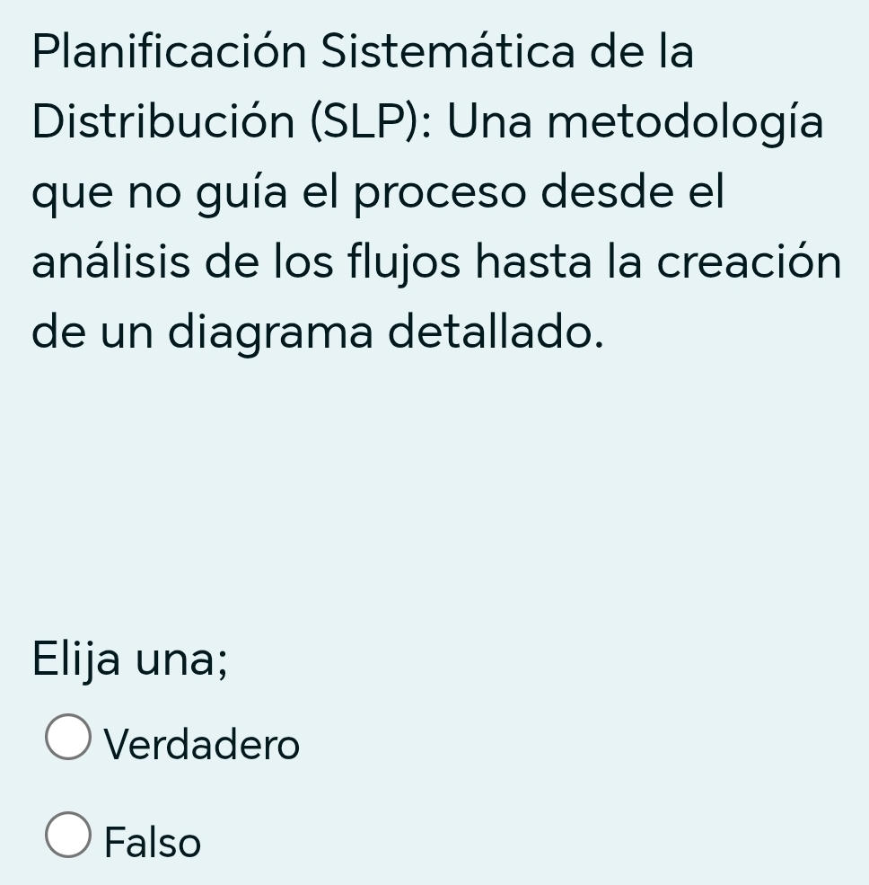 Resuelto:Planificación Sistemática de la Distribución (SLP): Una metodología que no guía el proceso