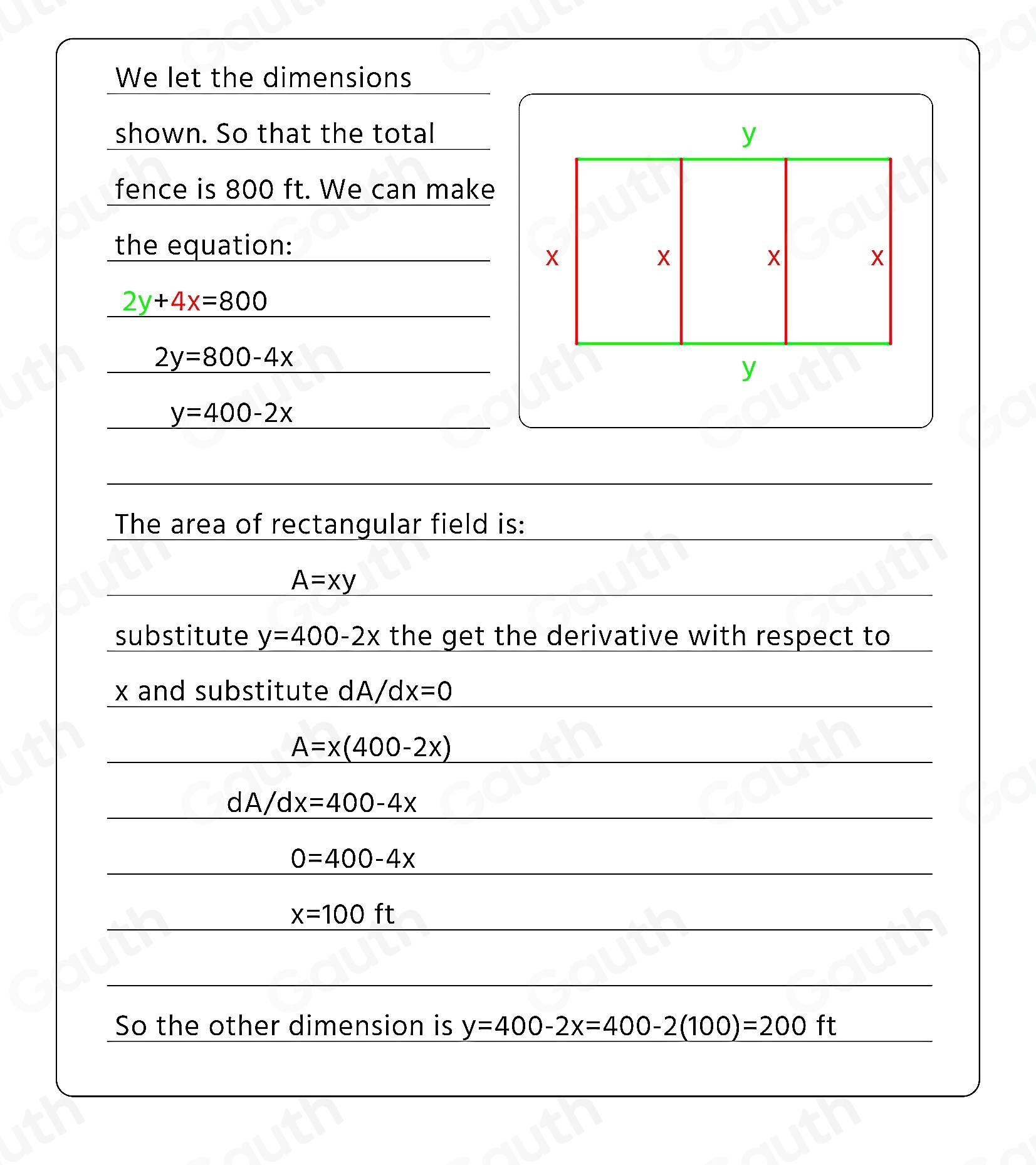 Solved: A rancher has 800 feet of fencing to put around a rectangular ...
