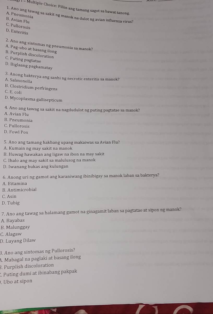 Solved: gl - Multiple Choice: Piliin ang tamang sagot sa bawat tanong A ...
