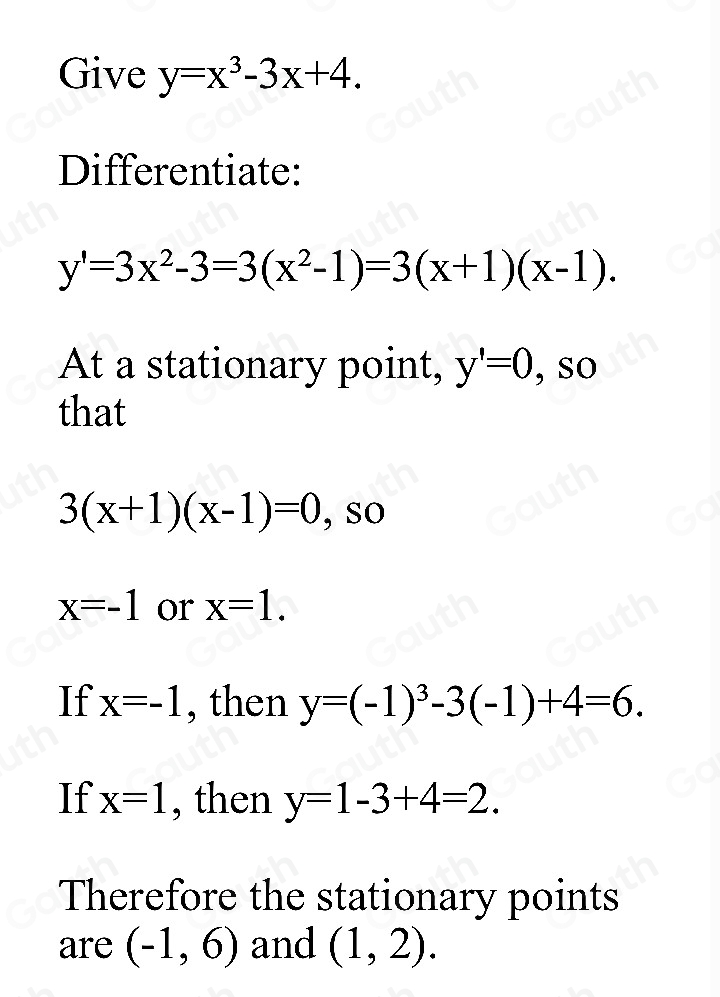 Solved: A curve has equation y=x^3-3x+4. Work out the coordinates of ...