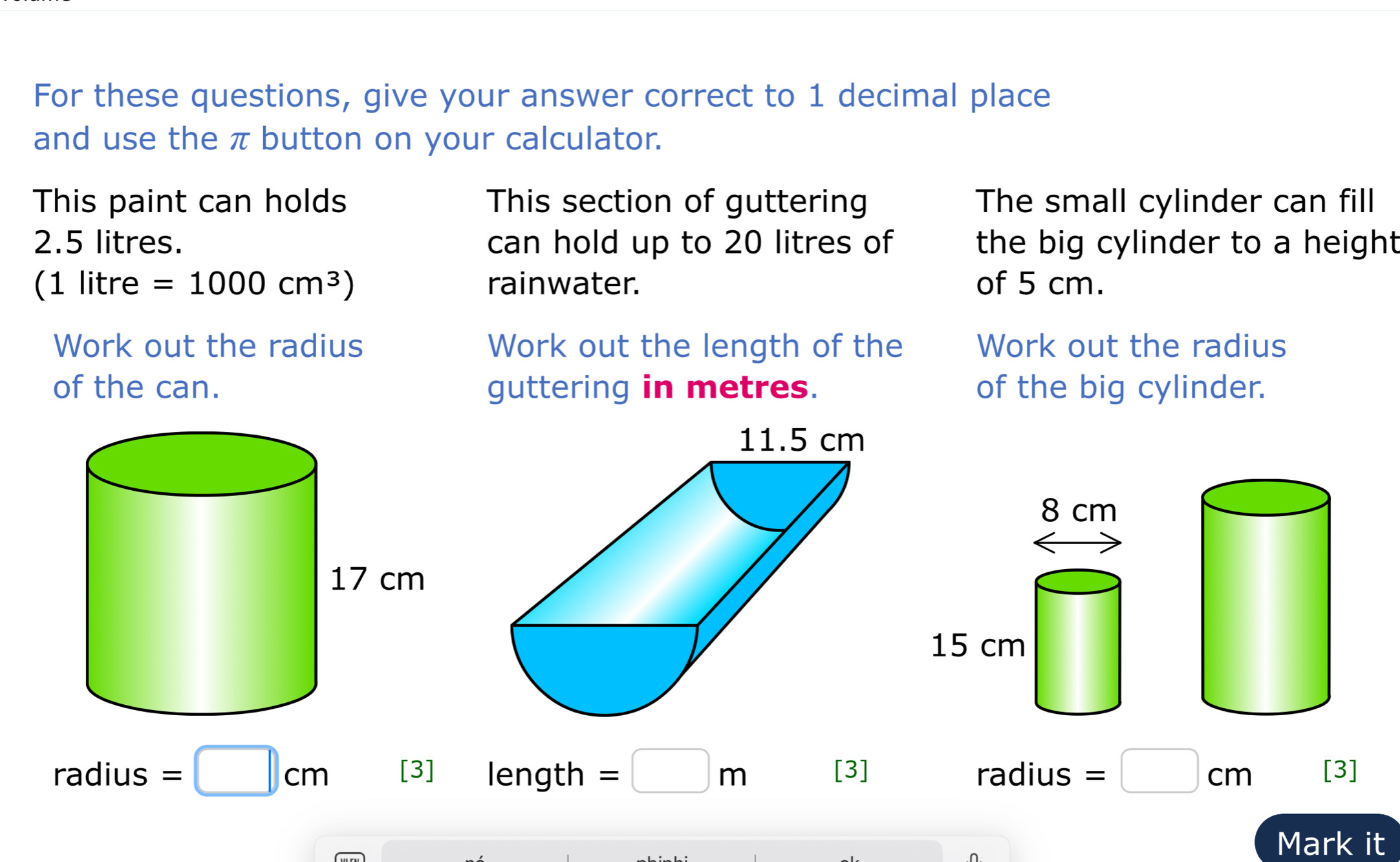 Solved: For these questions, give your answer correct to 1 decimal ...