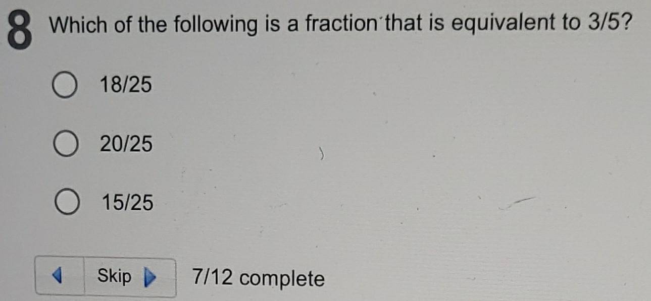 Solved: Which of the following is a fraction that is equivalent to 3/5 ...