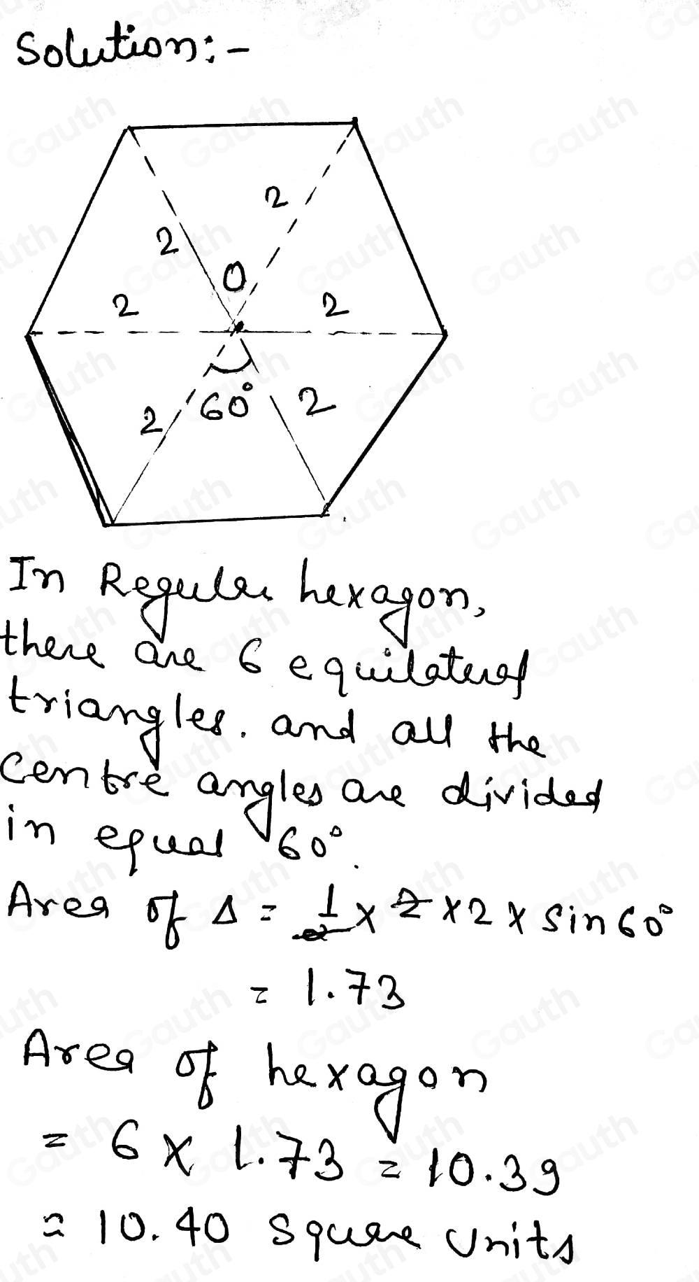 Solved: is the center of the regular hexagon below. Find its area ...