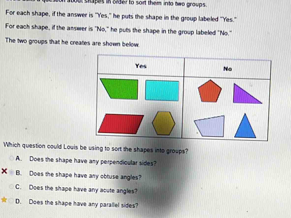 Solved: about shapes in order to sort them into two groups. For each ...