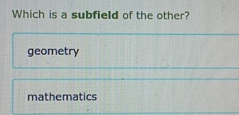 Solved: Which is a subfield of the other? geometry mathematics [Others]