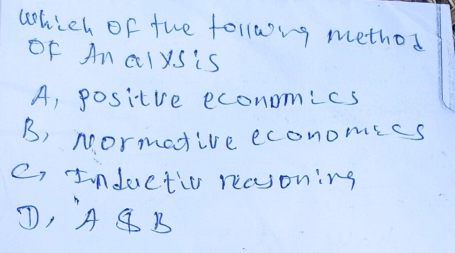 Solved: which of the follwng method OF An clysis A, positve economics B ...