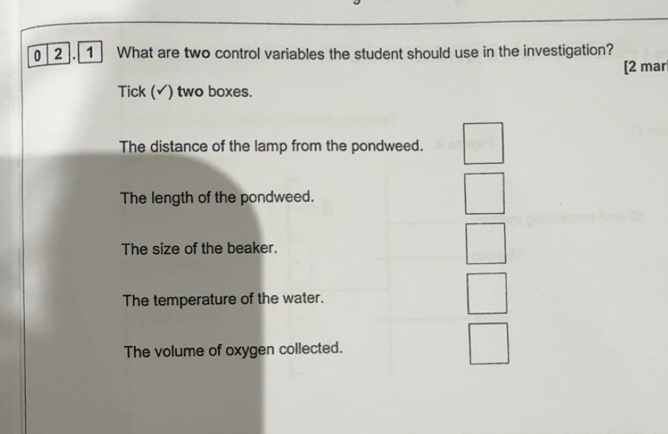 Solved: 0 2 1 What are two control variables the student should use in ...