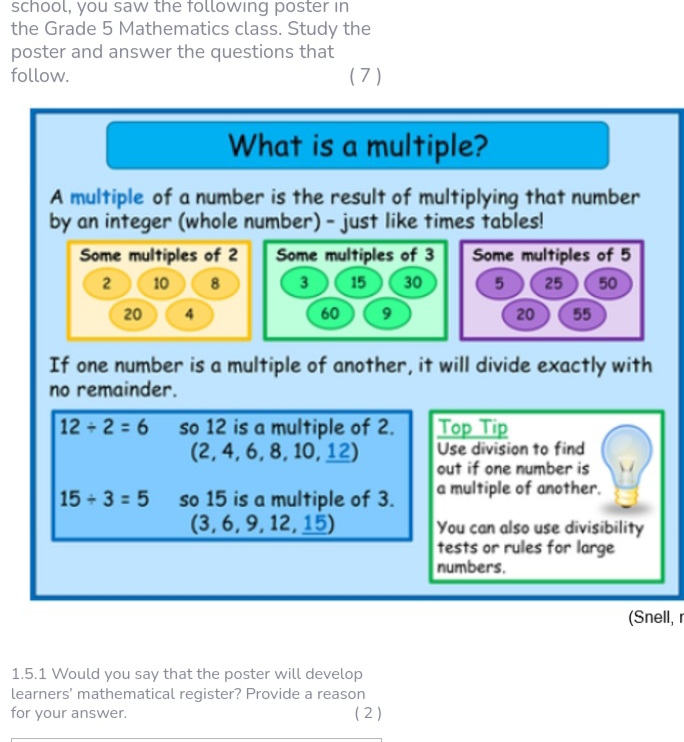 Solved: school, you saw the following poster in the Grade 5 Mathematics ...