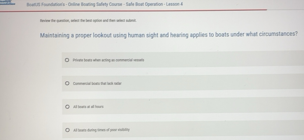 Solved: BoatUS Foundation's - Online Boating Safety Course - Safe Boat ...