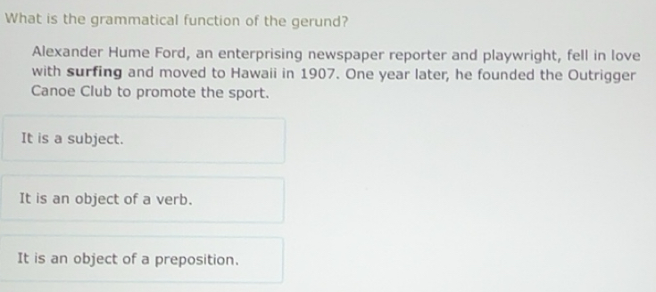 Solved: What is the grammatical function of the gerund? Alexander Hume ...