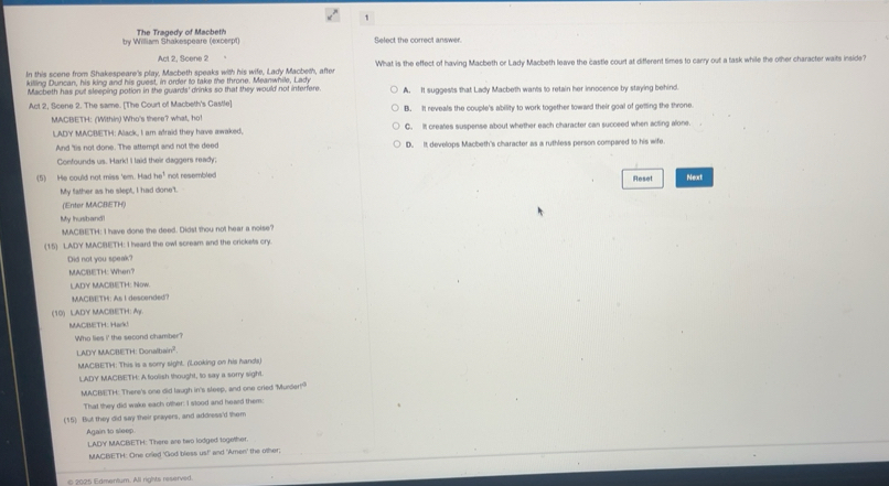 Solved: by William Shakespeare (excerpt) The Tragedy of Macbeth Select ...