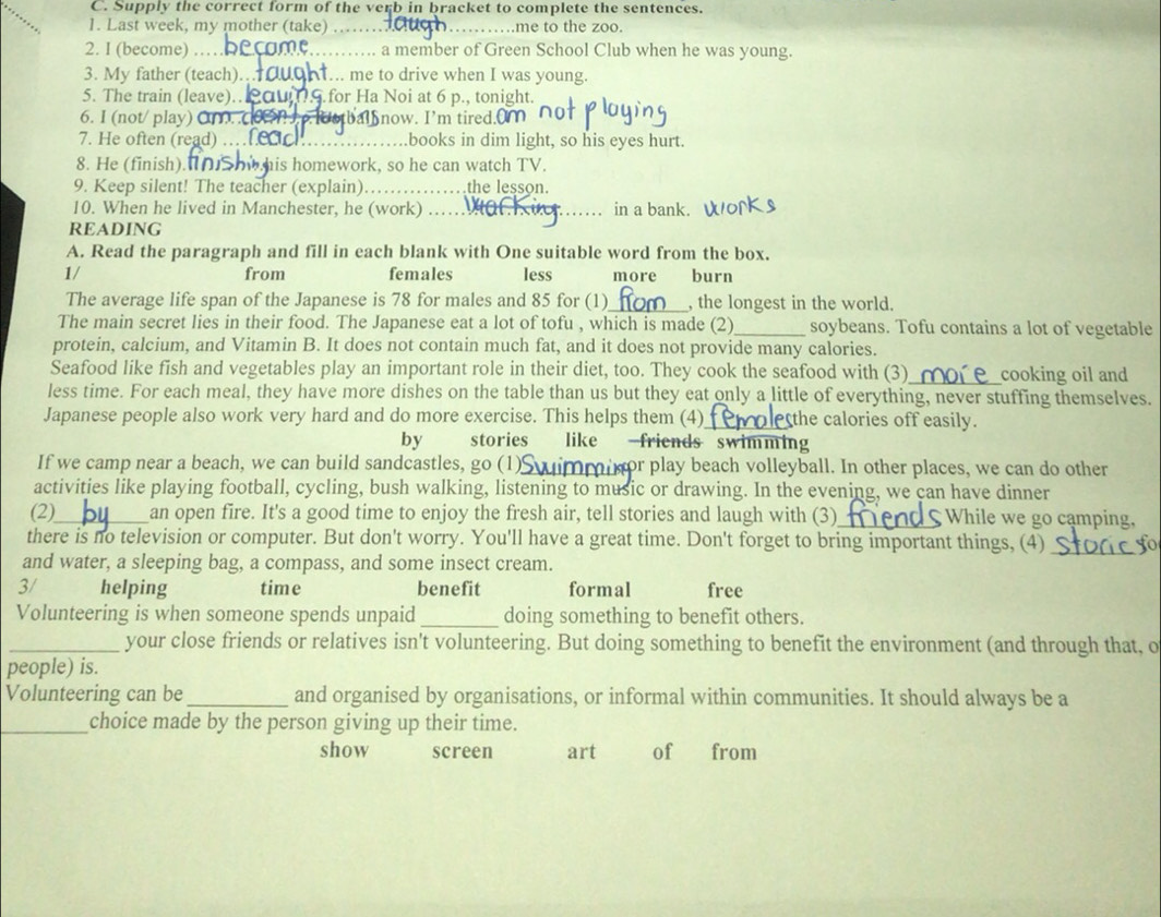 Giải quyết:Supply the correct form of the verb in bracket to complete ...