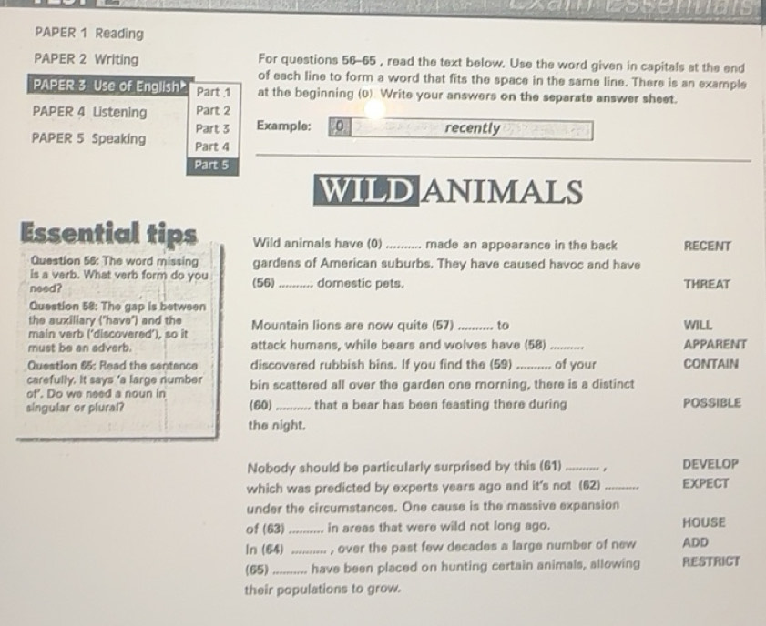 Risolto:PAPER 1 Reading PAPER 2 Writing For questions 56-65 , read the ...