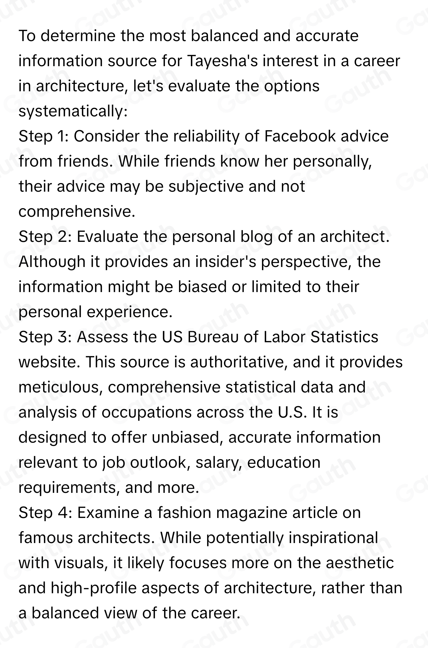 Solved: Tayesha wants to find more information about a career in ...