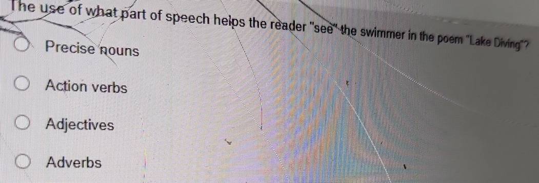 Solved: The use of what part of speech helps the reader "see" the ...
