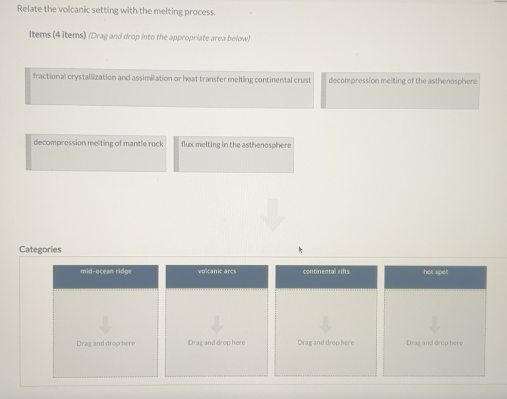 Solved: Relate the volcanic setting with the melting process. Items (4 ...