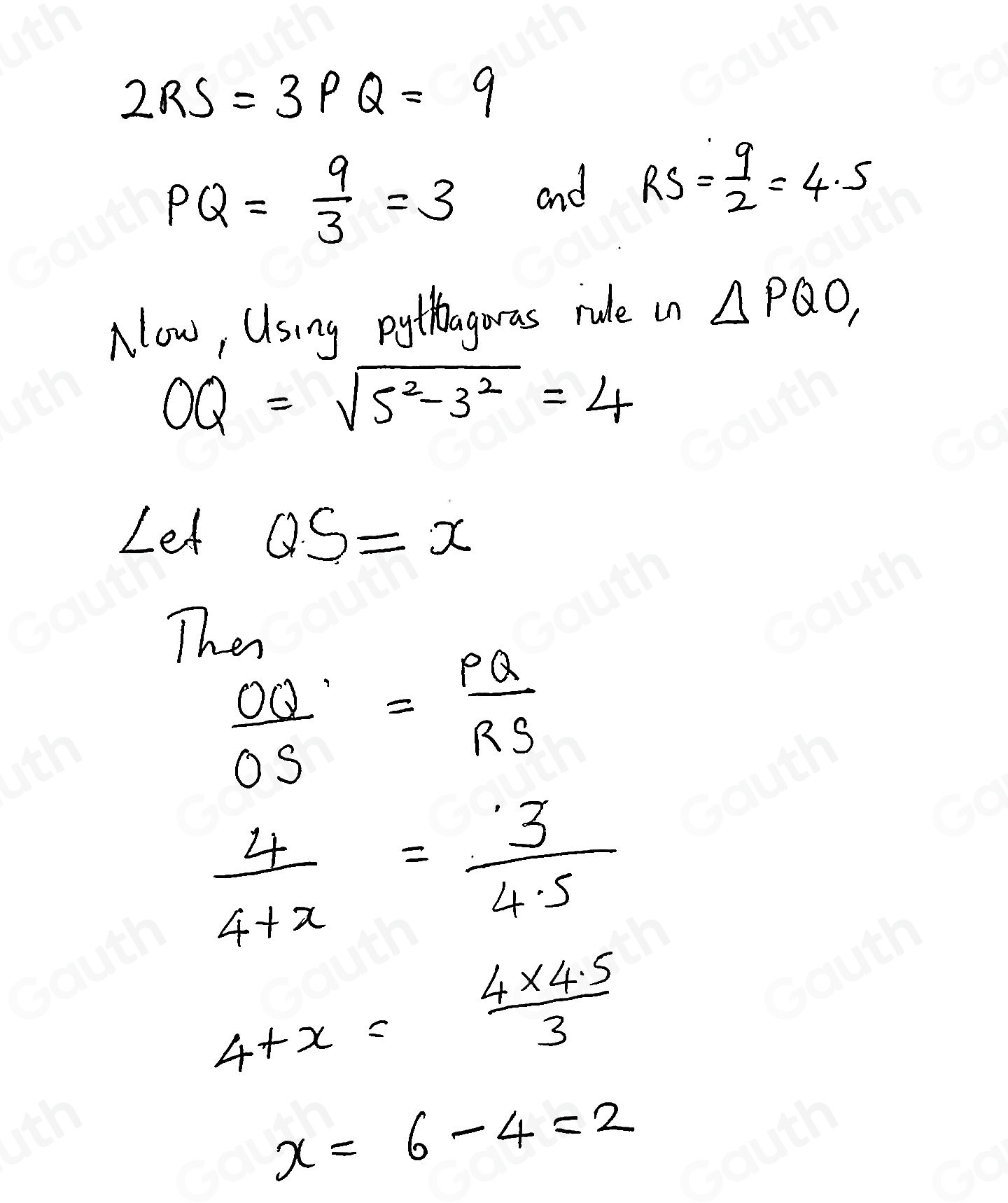 Solved: Consider the following figure. If 2RS=3PQ=9 and OP=5 , and ∠ Q ...
