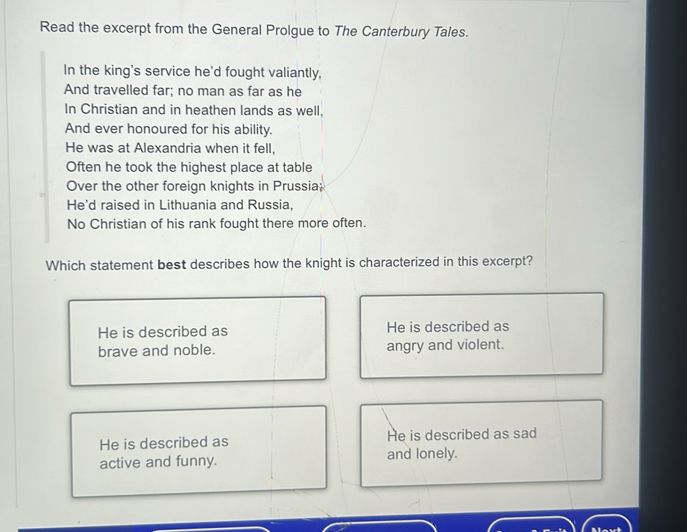 Solved: Read the excerpt from the General Prolgue to The Canterbury ...