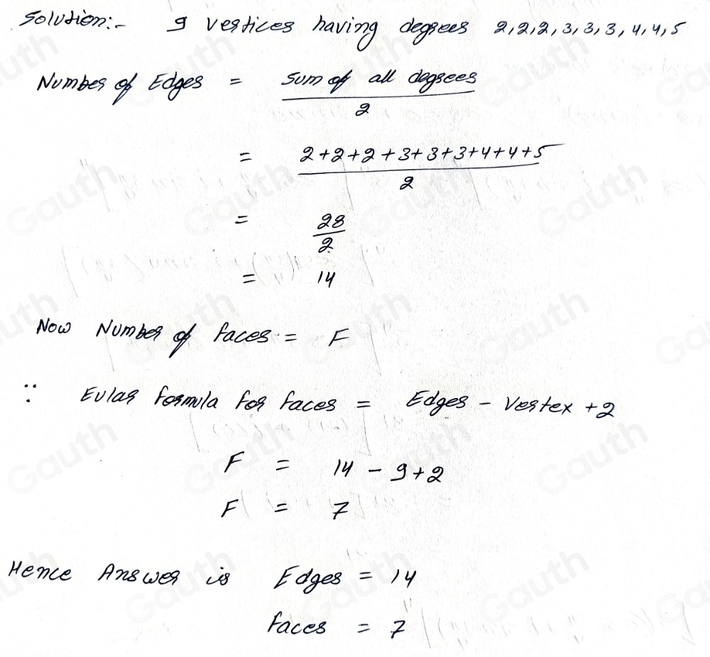 Solved: A connected graph has nine vertices with degree sequence (2, 2, 2, 3, 3, 3, 4, 4, 5 ...