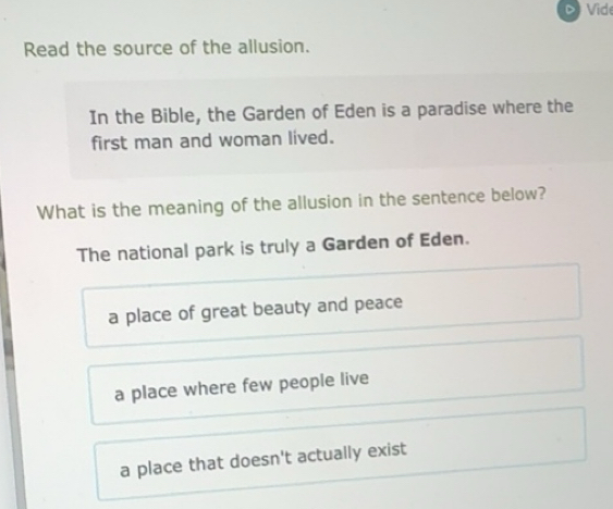 Solved: ∞ Vid Read the source of the allusion. In the Bible, the Garden ...