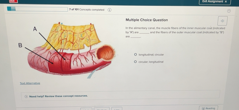 Solved: Exit Assignment × 7 of 101 Concepts completed Multiple Choice Question In the alimentary ...