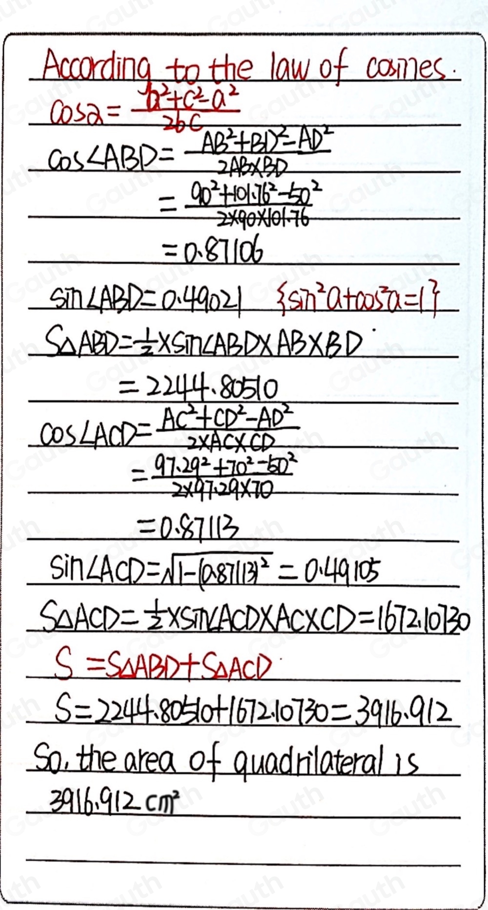 Solved: A quadrilateral ABCD is inscribed in a circle. If AB=90cm, DA ...