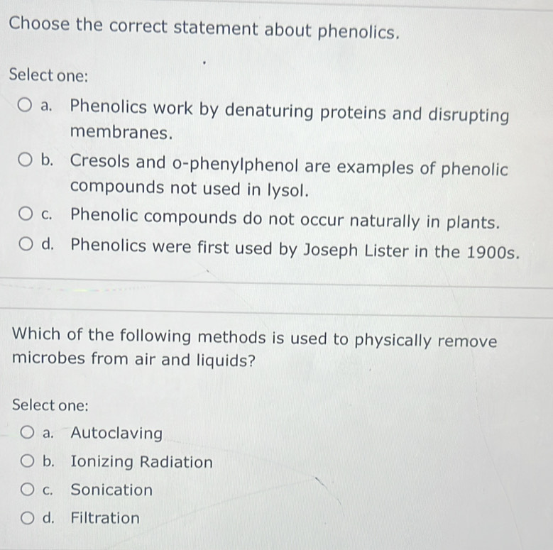 Solved: Choose the correct statement about phenolics. Select one: a ...