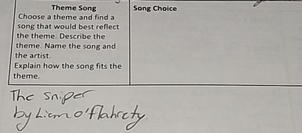 Solved: Theme Song Song Choice Choose a theme and find a song that ...