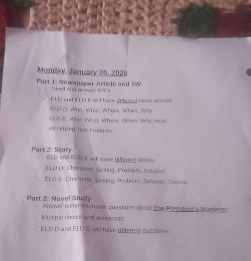 Solved: Monday, January 26, 2026 Part 1: Newspaper Article and 5W Read ...