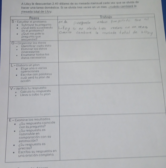 Solved: A Litzy le descuentan 2.40 dólares de su mesada mensual cada ...