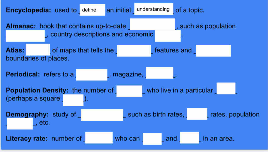Solved: Encyclopedia: used to define an initial understanding of a ...