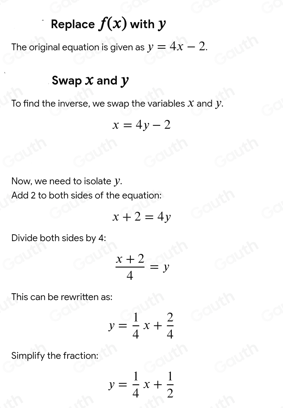 Solved: Which of the following is an equation for the inverse of a ...