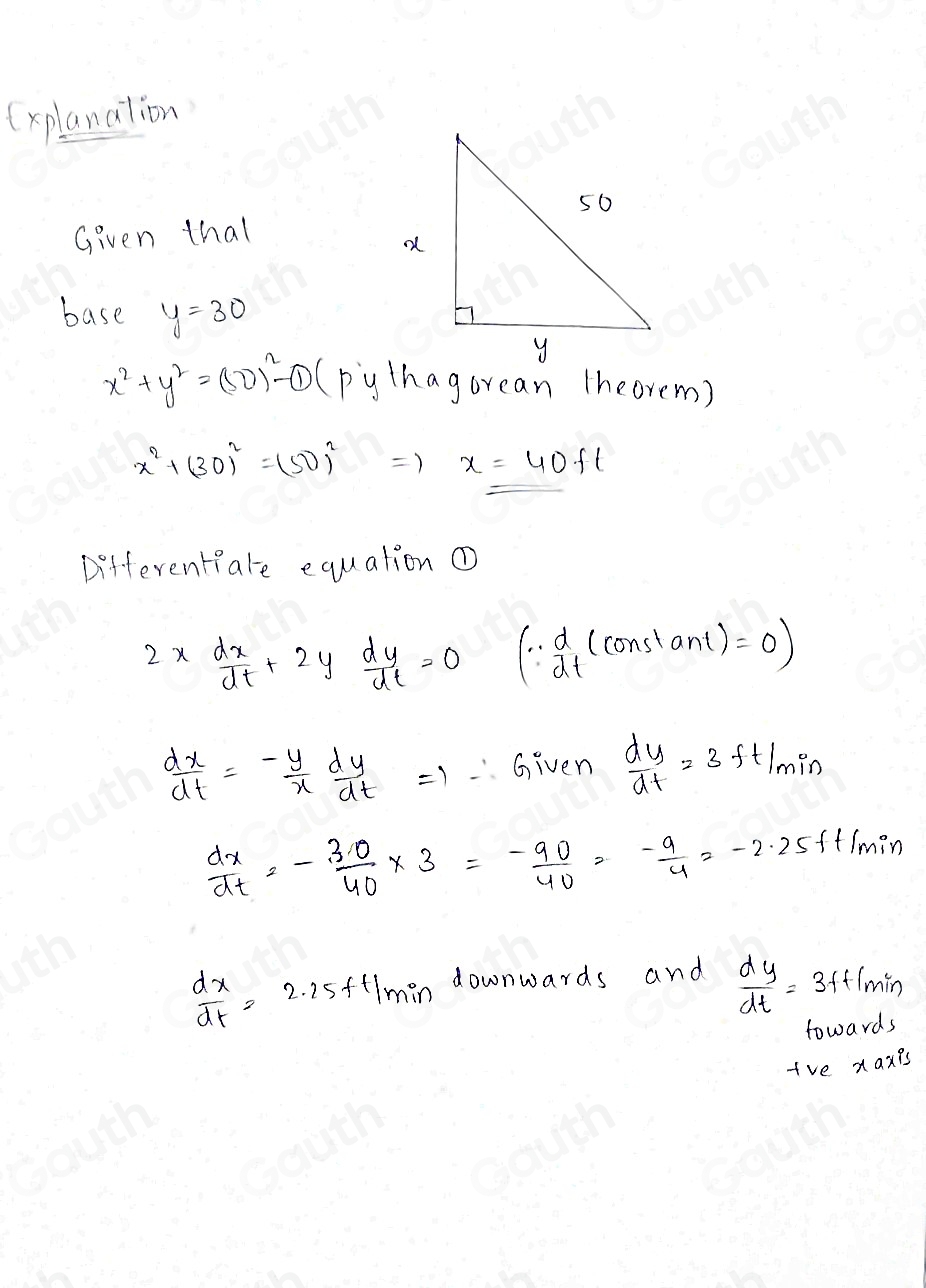 Solved: Analyze and solve the problem involving related rates. A 50 ft ...