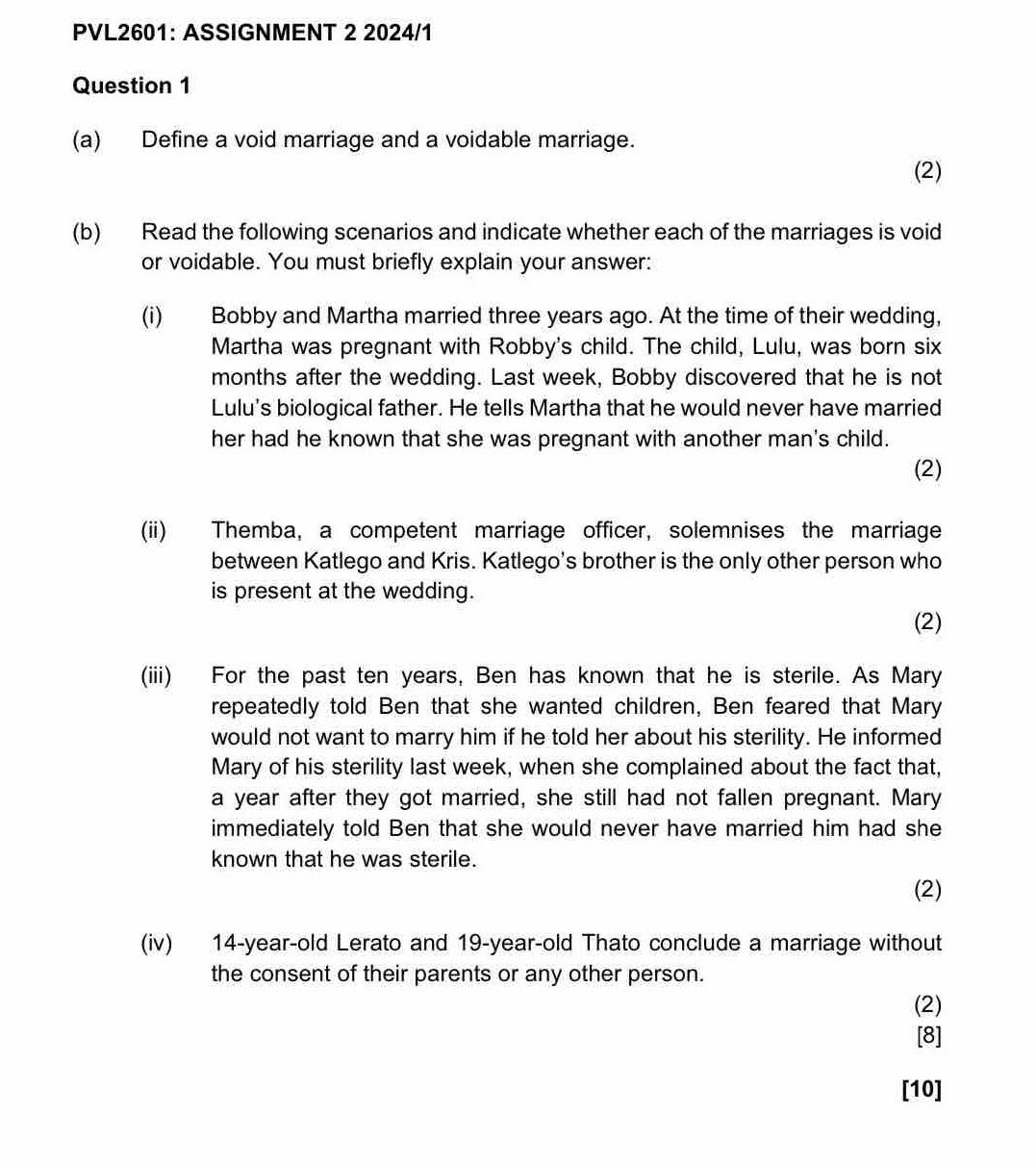Solved: PVL2601: ASSIGNMENT 2 2024/1 Question 1 (a) Define a void ...