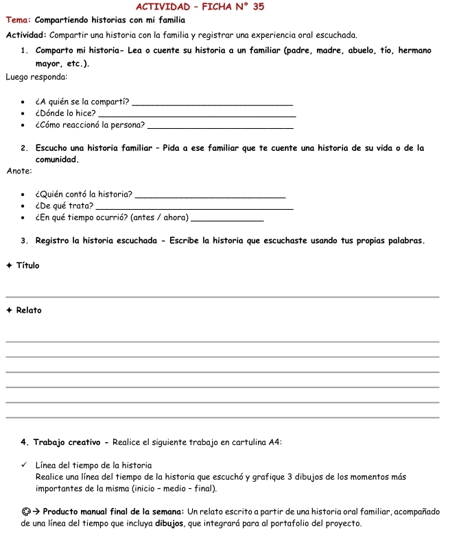 Resuelto:ACTIVIDAD - FICHA N° 35 Tema: Compartiendo historias con mi ...
