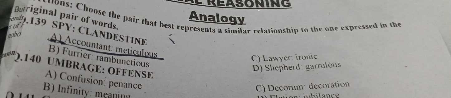Solved: TREASONING Butriginal pair of words. tos Choose the pair that ...