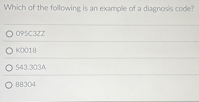 Solved: Which of the following is an example of a diagnosis code ...