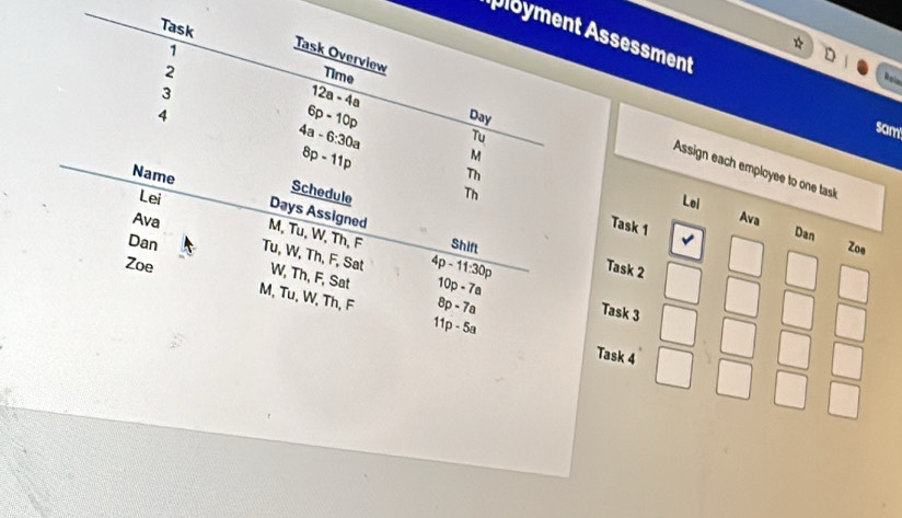 Solved: Task ployment Assessment 1 2 Time 3 overline 12a-4a 6p-10p 4 ...