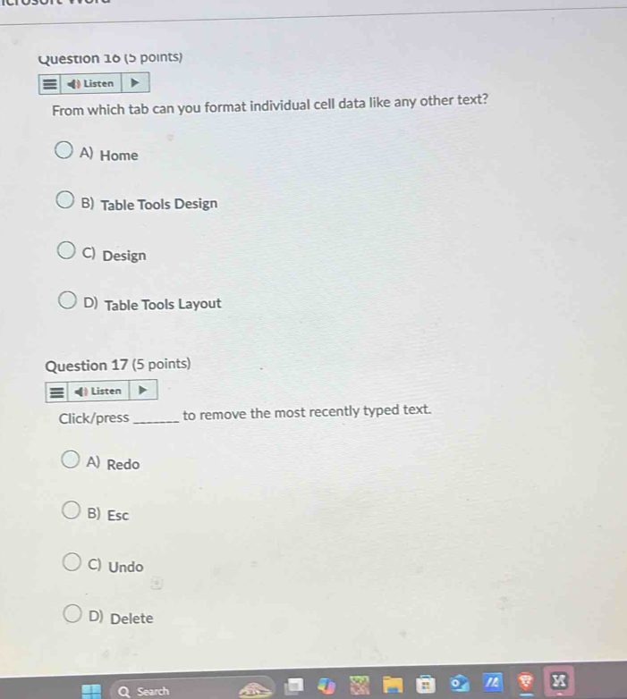 Solved: Listen From which tab can you format individual cell data like any other text? A) Home B ...