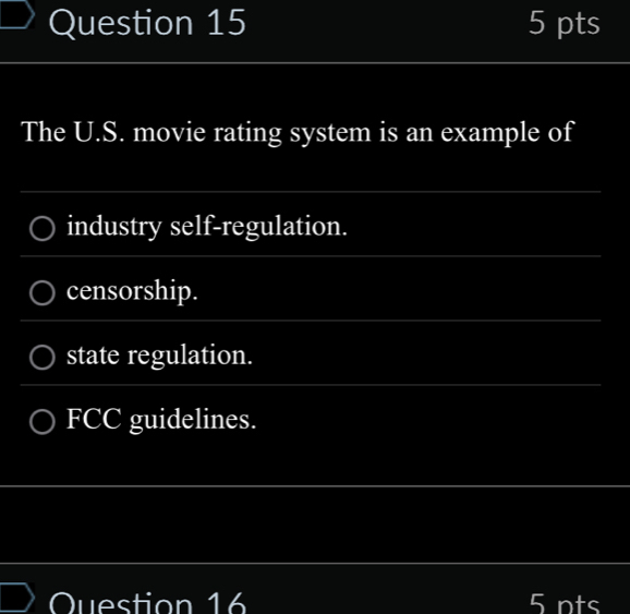 Solved: The U.S. movie rating system is an example of _ _ _ industry ...