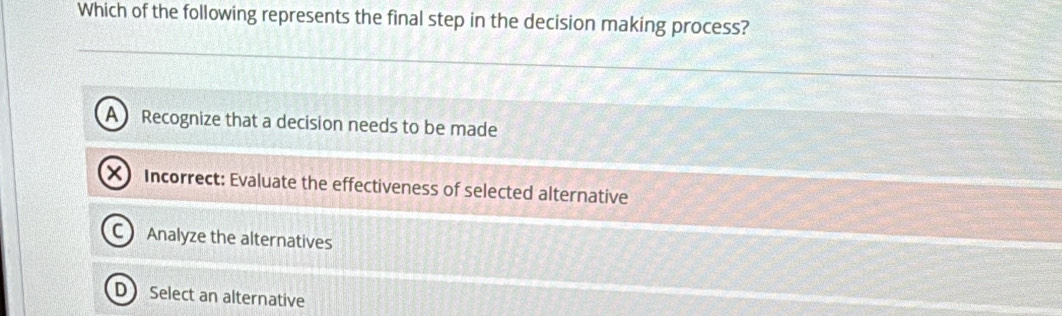Solved: Which of the following represents the final step in the ...