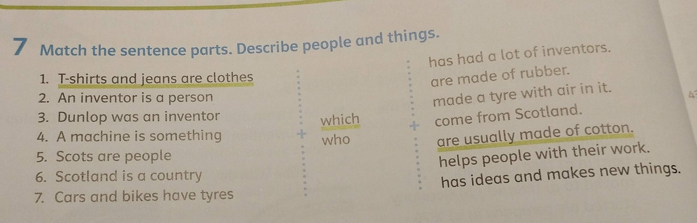 Gelöst:Match the sentence parts. Describe people and things. has had a ...