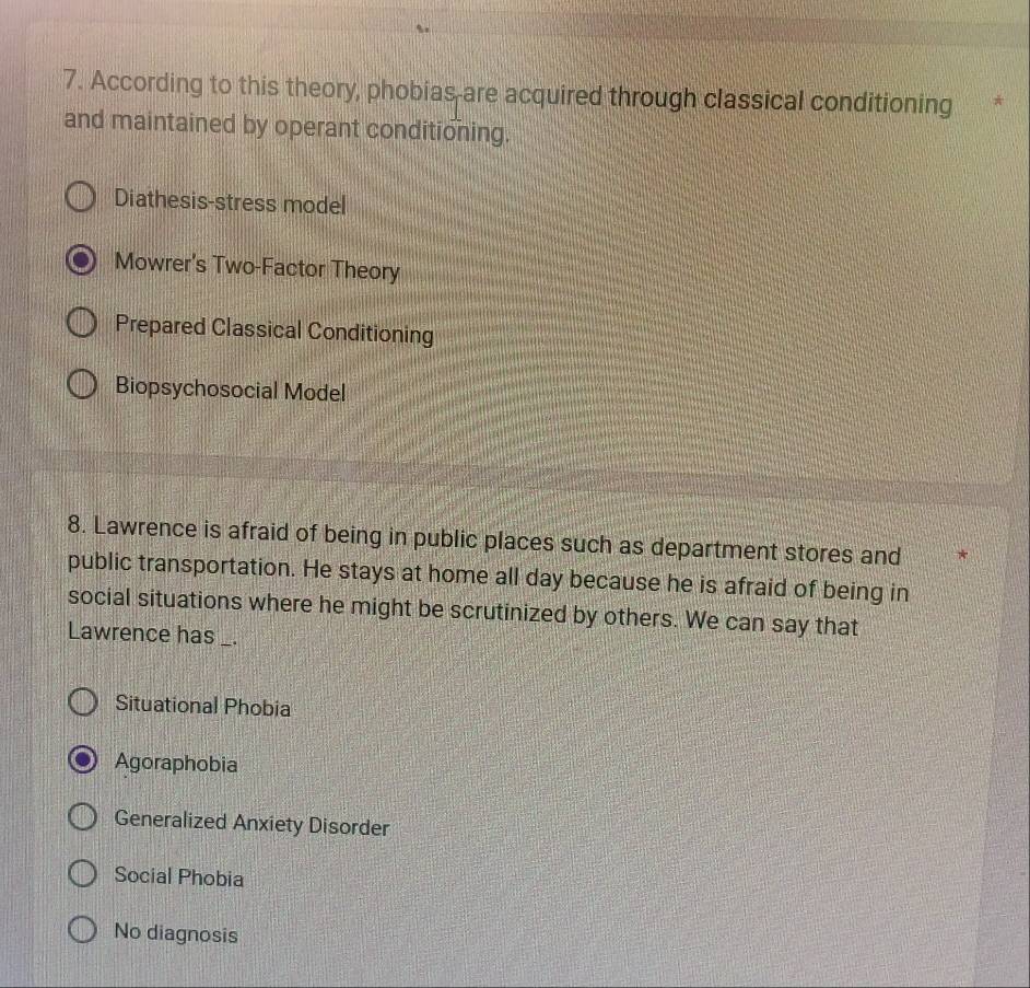 Solved: According to this theory, phobias-are acquired through ...