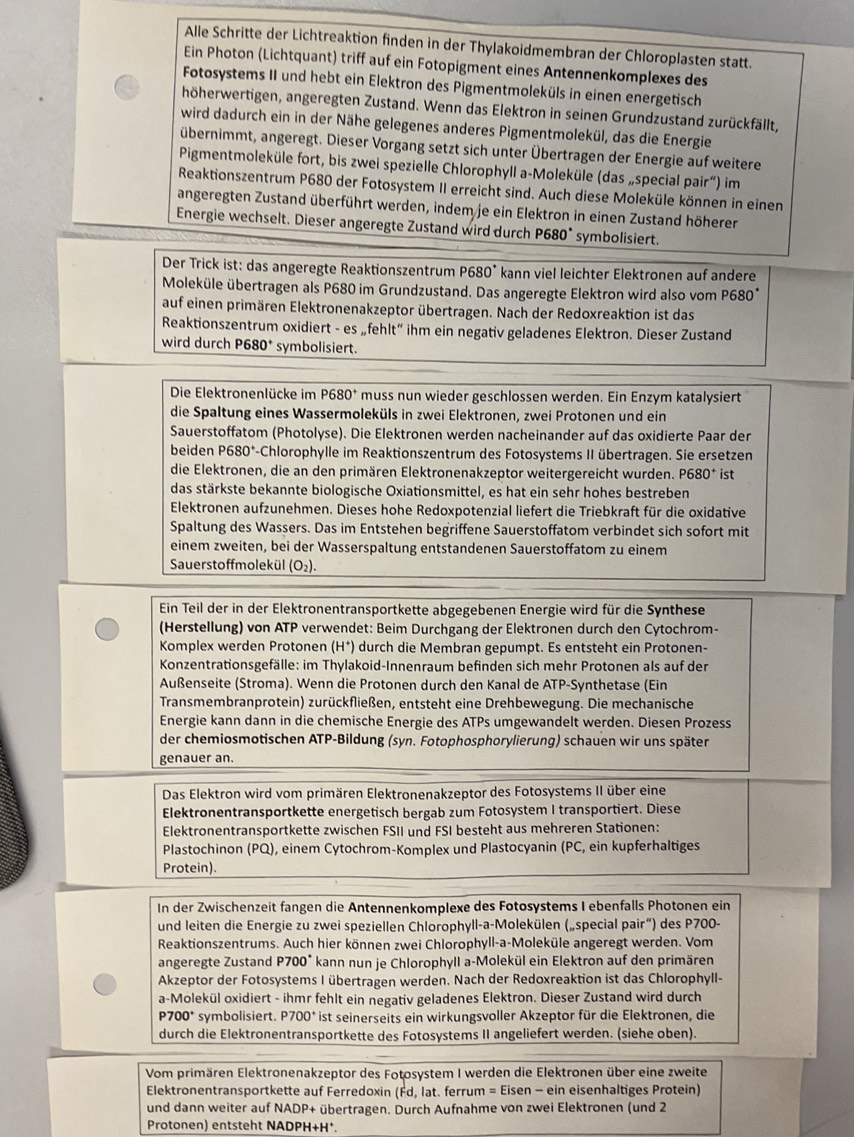 Gelöst:Alle Schritte der Lichtreaktion finden in der Thylakoidmembran ...