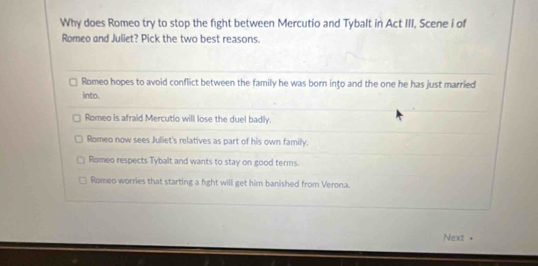 Solved: Why does Romeo try to stop the fight between Mercutio and ...