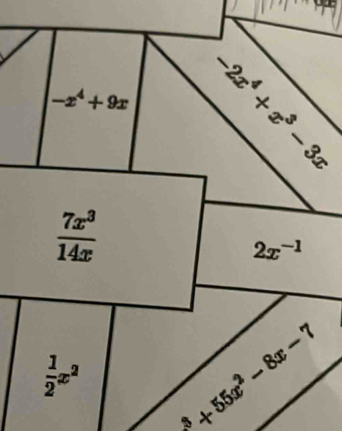Solved: -x^4+9x -2x^4+x^3-3x 7x^3/14x 2x^(-1) 1/2 x^(2^3+55x^2)-8x-7 [Math]