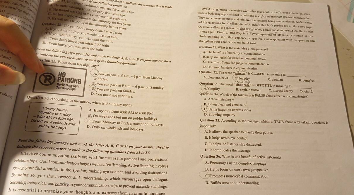 Giải quyết:of the following questions. wer sheet to indicate the ...