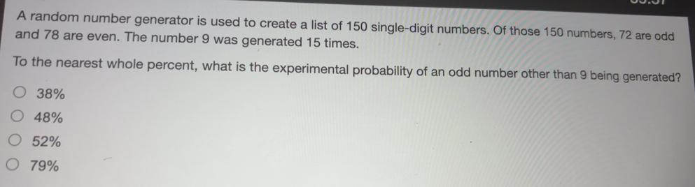 Solved: A random number generator is used to create a list of 150 ...